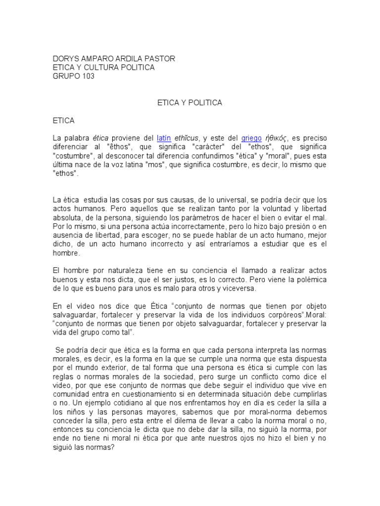 Trab Etica y Politica | PDF | Moralidad | Etica Aplicada