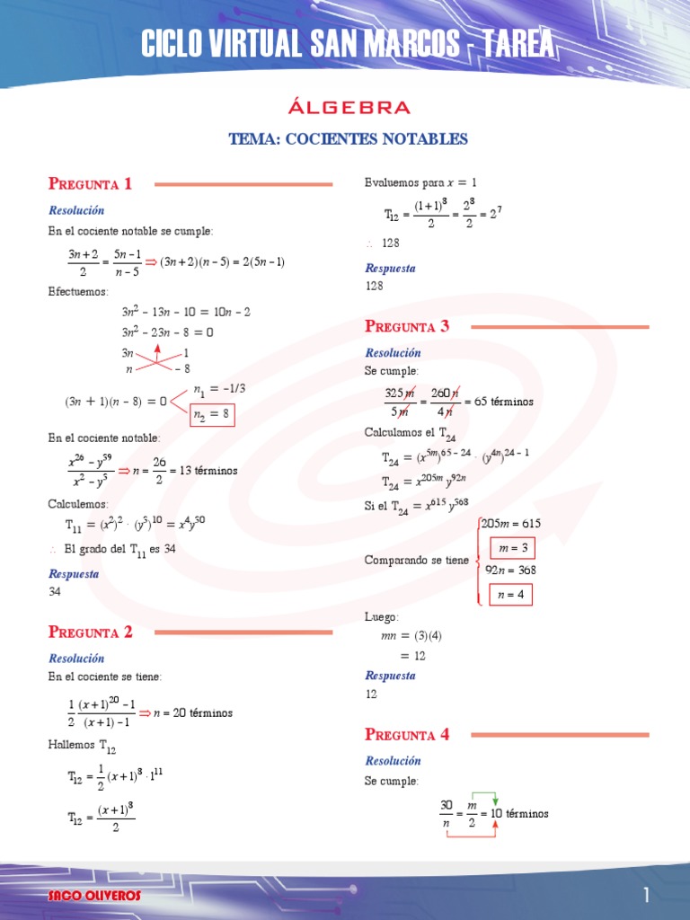 2 - Alg - 5° PRE - Cap 6 - Tarea - 22 | PDF