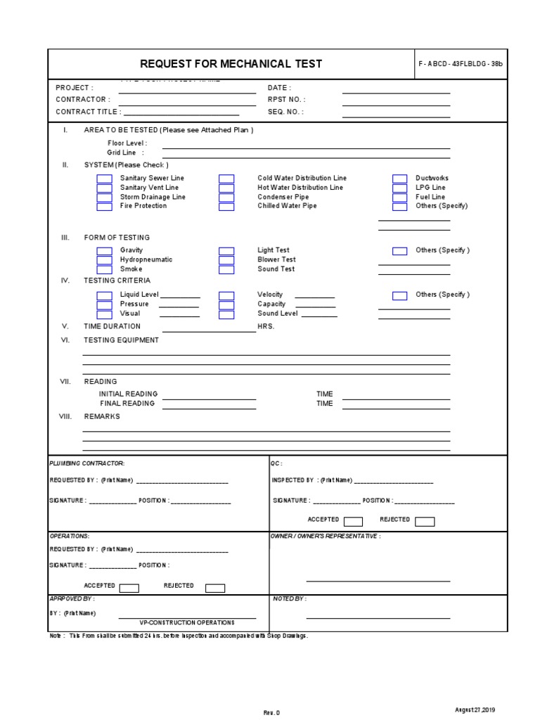 38b-Request For Mechanical Test | PDF | Equipment | Energy Technology