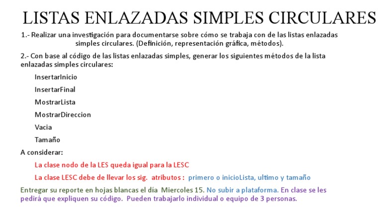 Trabajo sobre Listas Enlazadas Simples Circulares (1).pptx | PDF