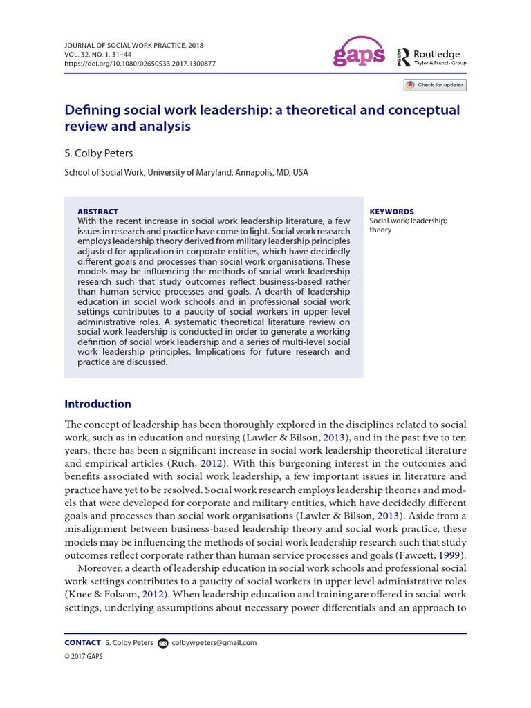 Defining Social Work Leadership: A Theoretical and Conceptual Review ...