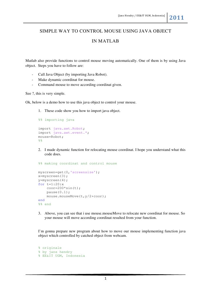 Simple Way To Control Mouse Using Java Object in Matlab | PDF