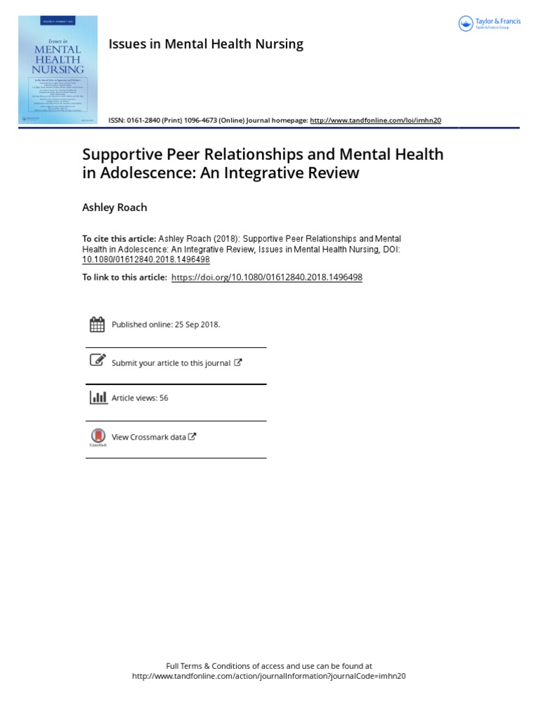 Supportive Peer Relationships and Mental Health in Adolescence An ...
