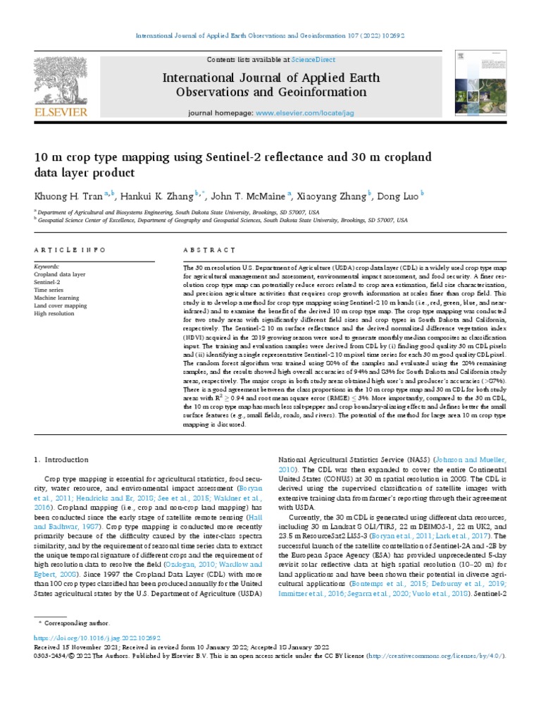 10 M Crop Type Mapping Using Sentinel 2 Reflectance And 30 M Cropland Data Layer Product Pdf