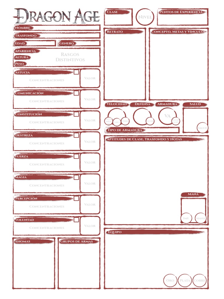 [ES]Dragon Age Character Sheet | PDF | Veneno