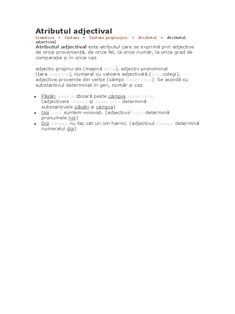 Atributul Adjectival | PDF