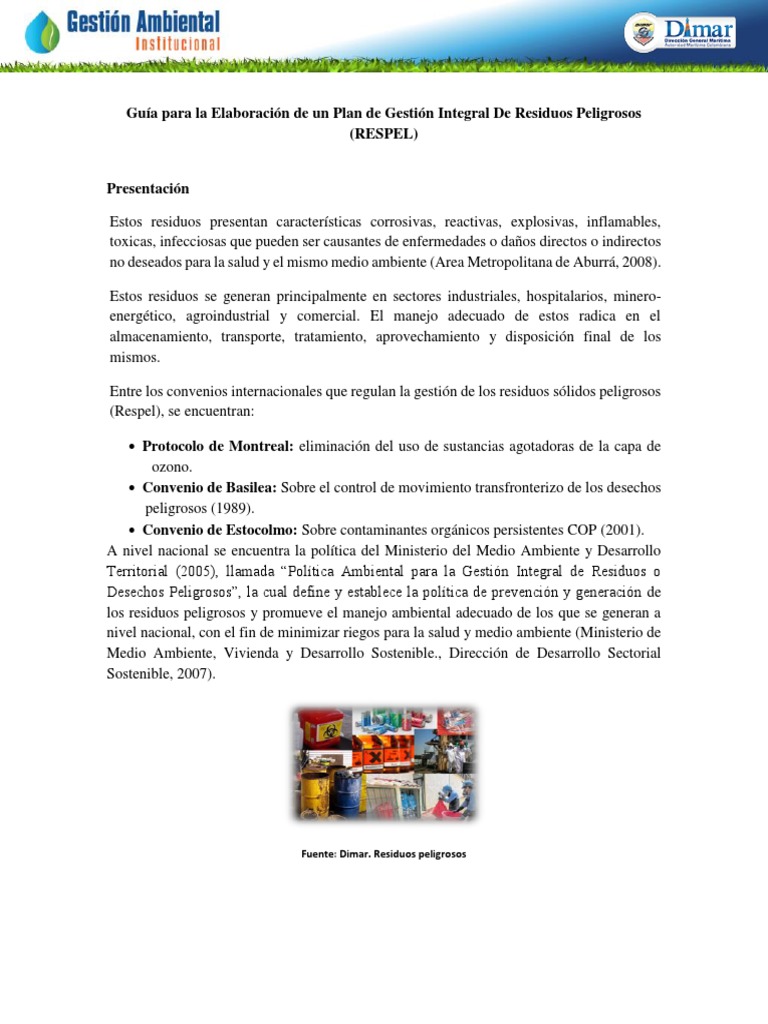 Guia Elaboracion Plan de Gestion Integral de Residuos Peligrosos | PDF | Residuos | Contaminación