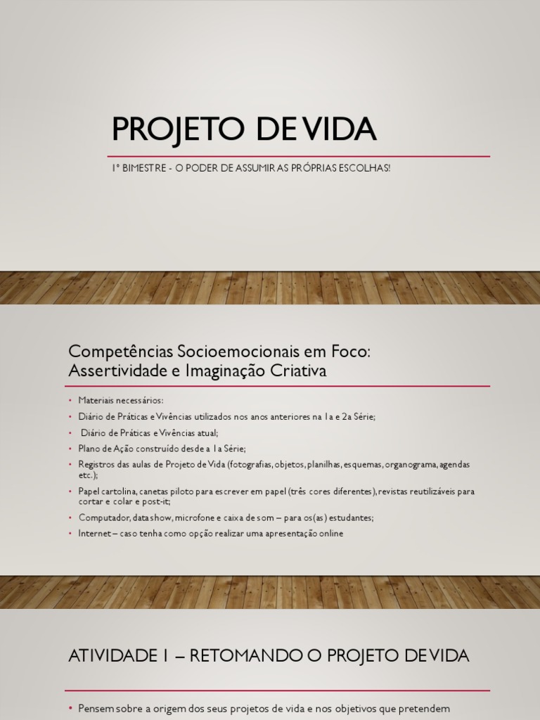 Projeto De Vida 3 Ano Aula 1 Pdf