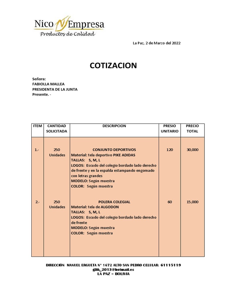 Cotizacion de Uniformes 1 | PDF