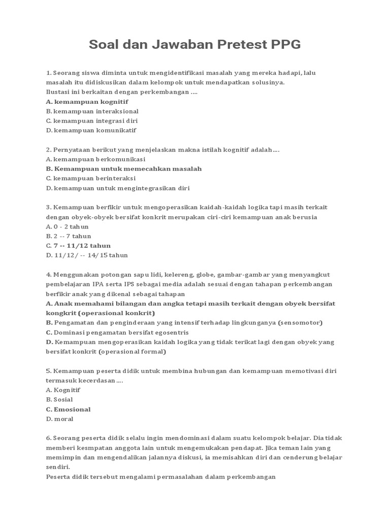 Contoh Soal Pretest PPG Terbaru | PDF | Kesehatan Holistik | Sains ...