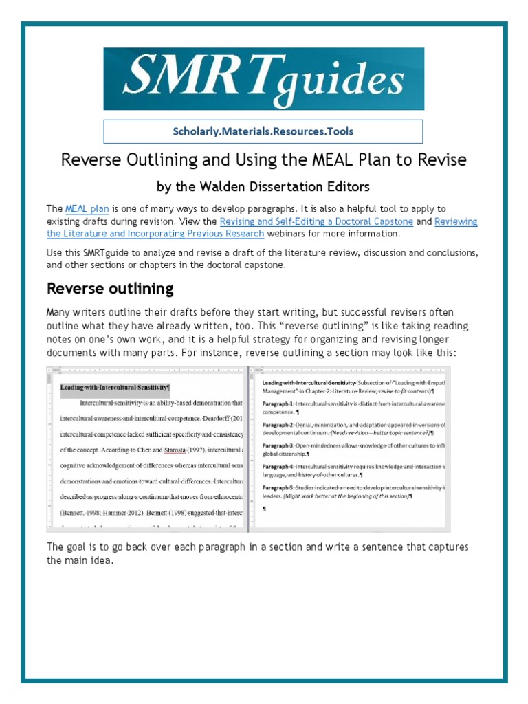 SMRT Reverse Outlining MEAL Plan | PDF