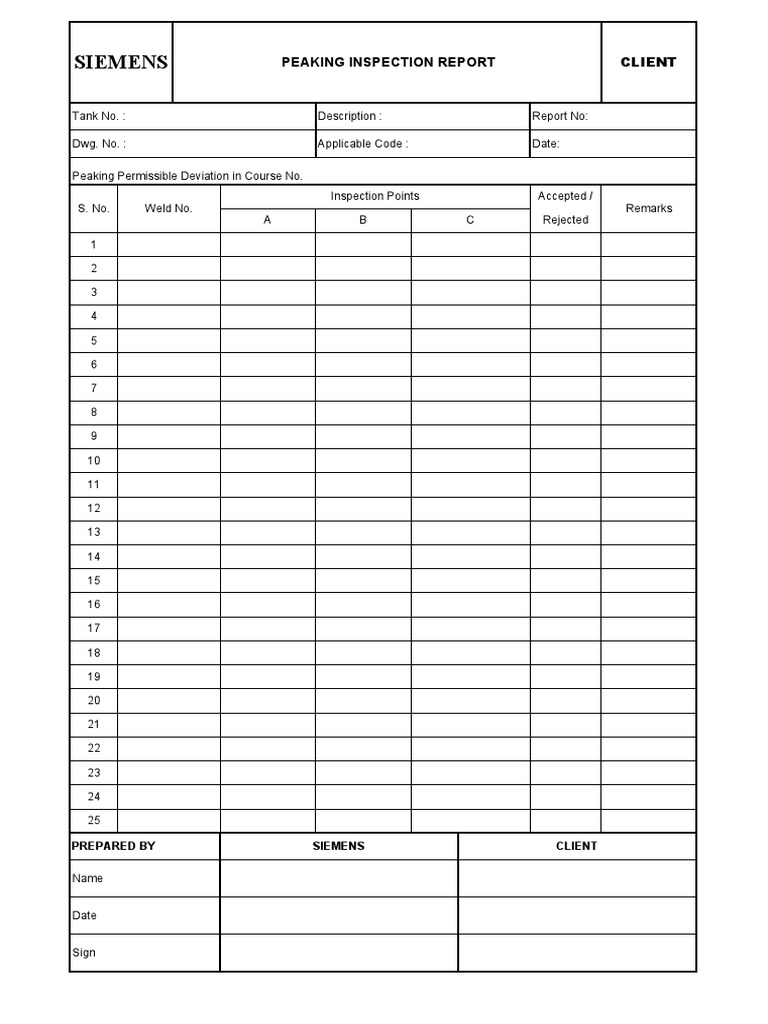 Peaking Inspection Report for Tank No. | PDF