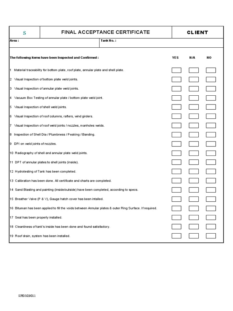 F Final Acceptance Certificate | PDF