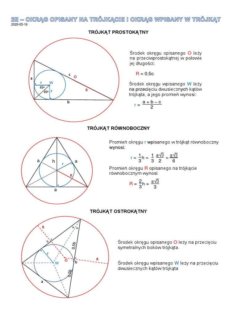 OKRĄG OPISANY NA TRÓJKĄCIE I OKRĄG WPISANY W TRÓJKĄT | PDF