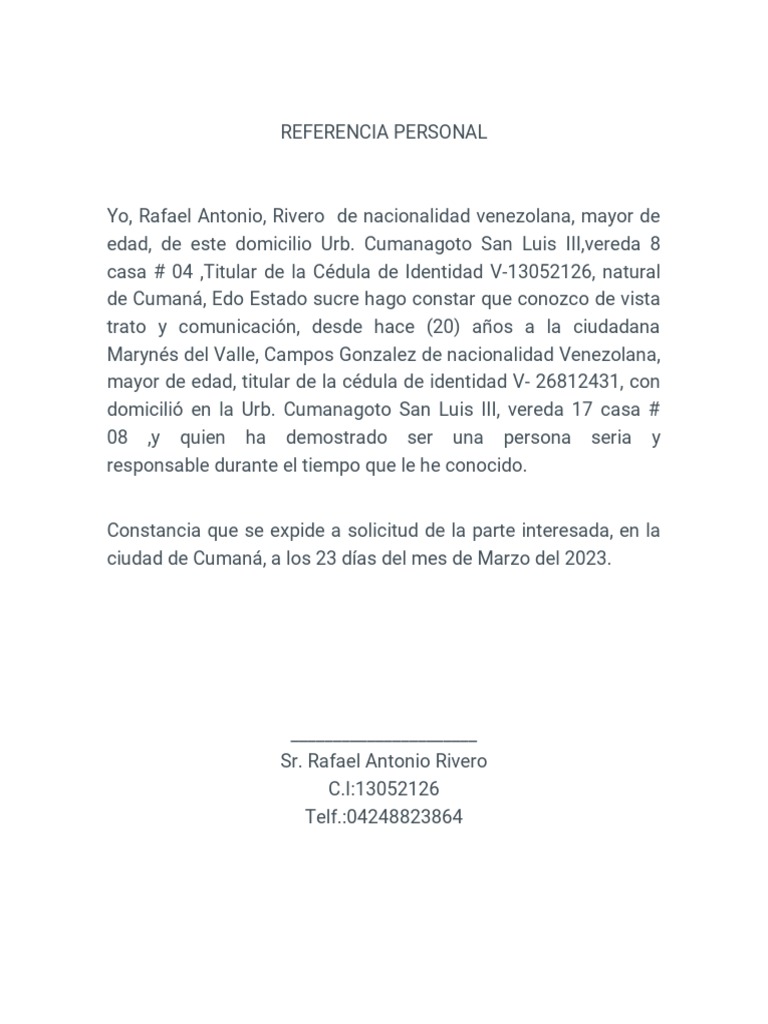 Modelo De Carta De Referencia Personales V Rios Modelos Images And ...