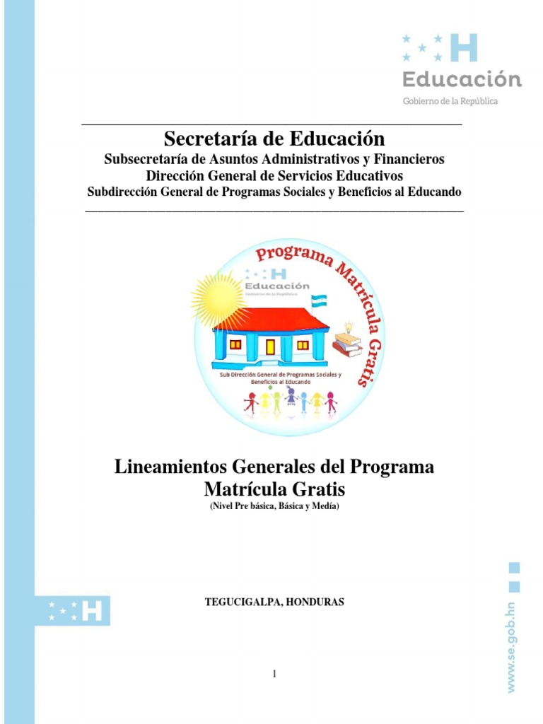 Lineamientos Generales Programa Matricula Gratis PDF | PDF | Ministerio (Departamento de ...