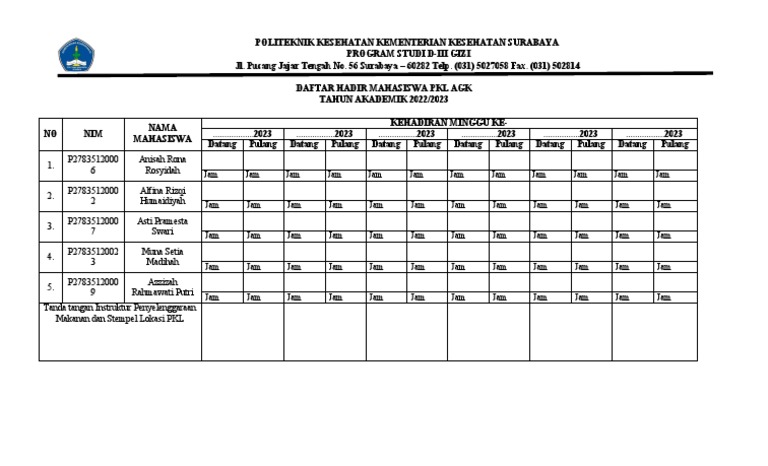 Daftar Hadir Agk | PDF