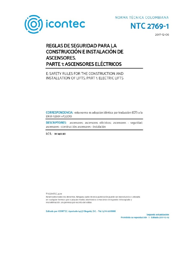 NTC 2769-1. Ascensores Electricos | PDF