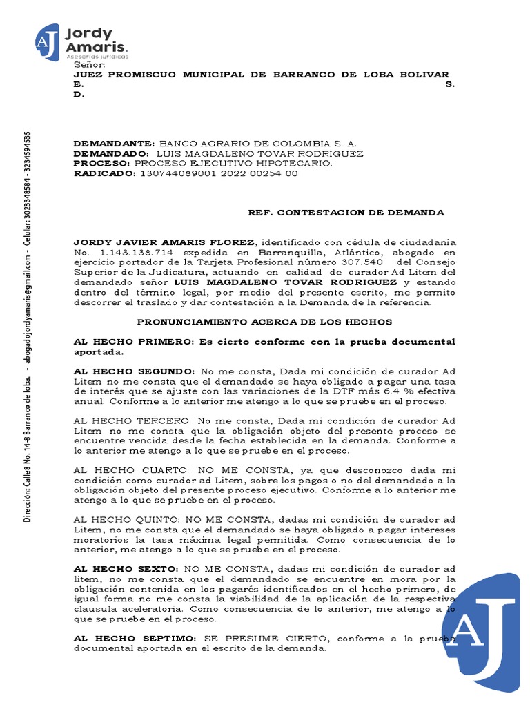 Contestacion de Demanda | PDF