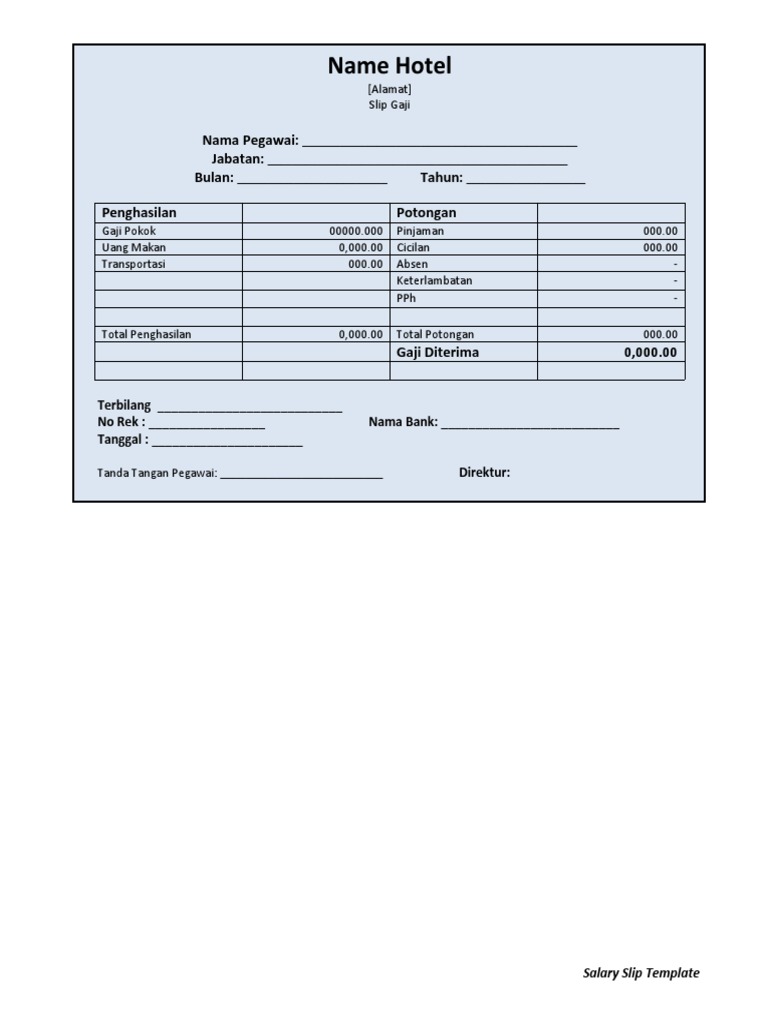 Contoh Slip Gaji Karyawan Hotel | PDF