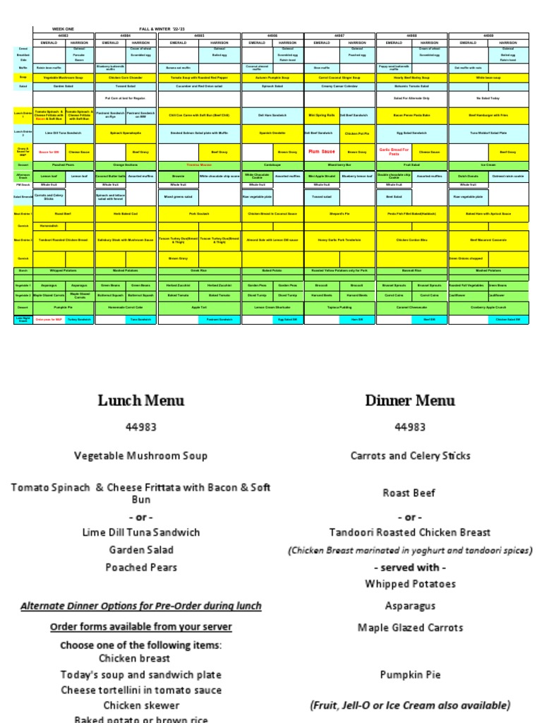 Fall & Winter Weekly Meal Plan 2022-23 | PDF | Salad | Lunch