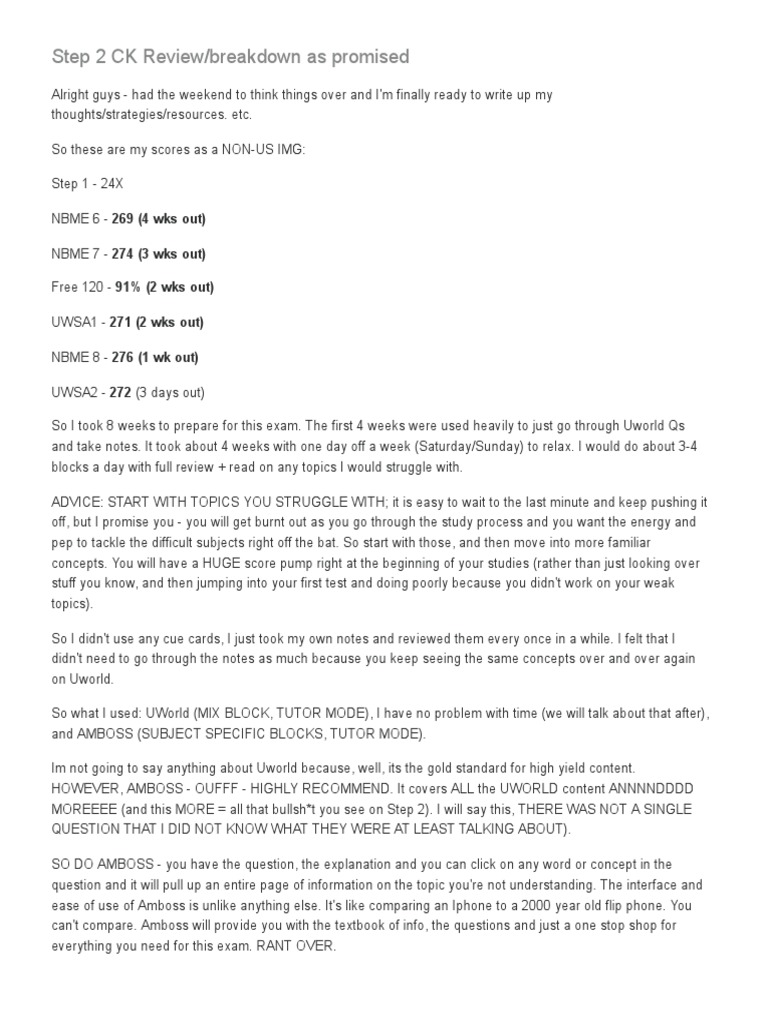 Step 2 CK Review - Breakdown As Promised - Step2 | PDF | Cognition