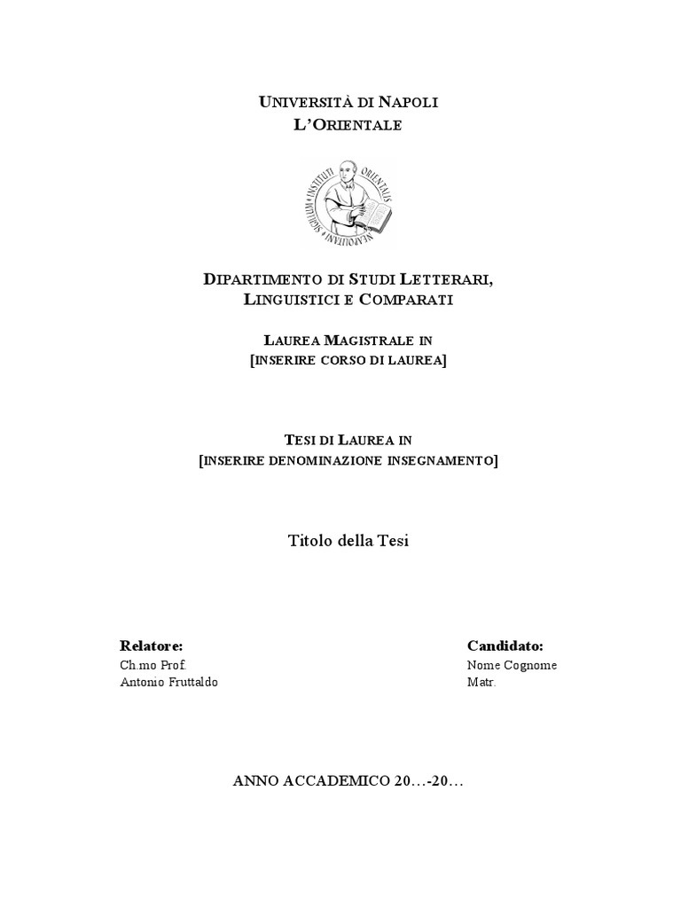 L'Orientale Napoli - Tesi Magistrale - Template | PDF | Academic Degree ...