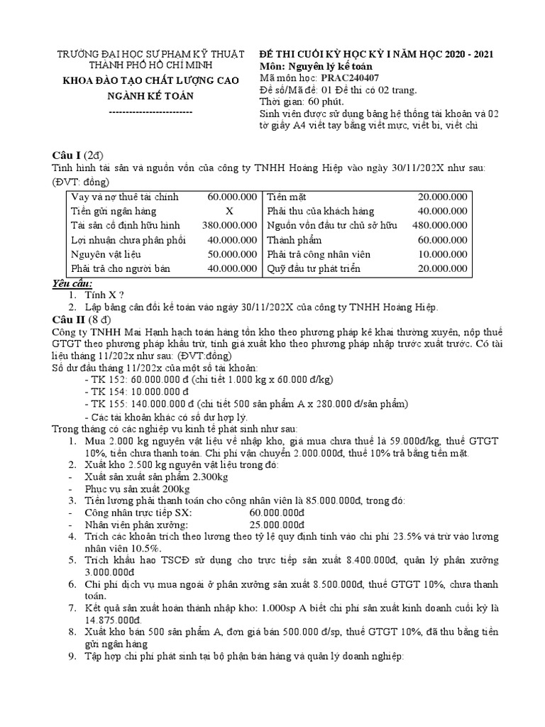 ĐỀ THI NLKT-CLC-2020 mới | PDF