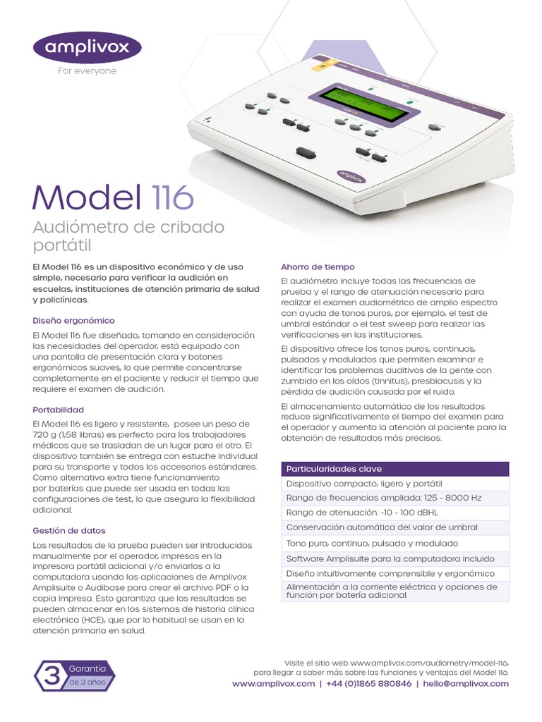 Audiómetro Portátil Amplivox 116 | PDF | USB | Tinnitus