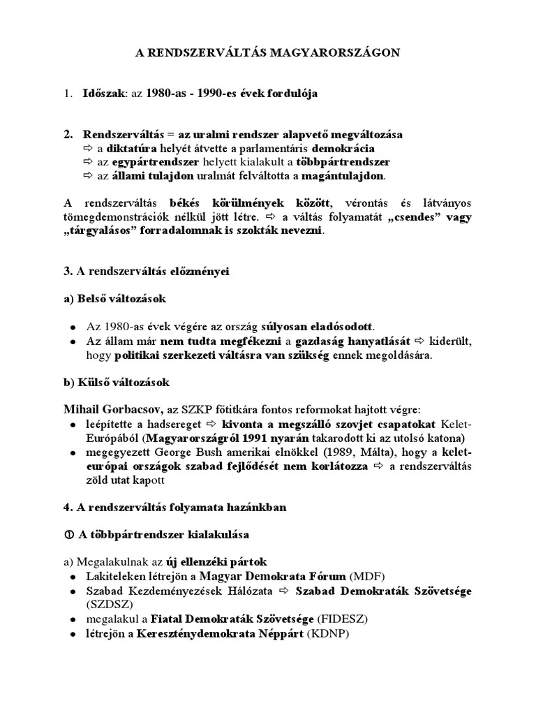 A Rendszervaltas Magyarorszagon Roviden | PDF
