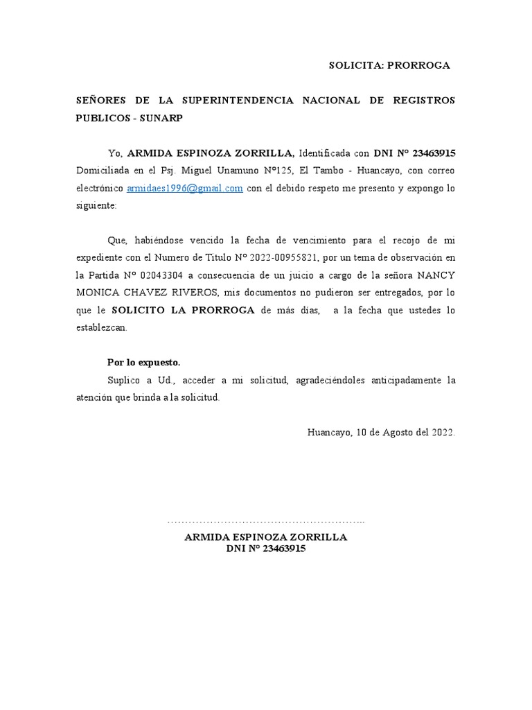 Solicitud Prorroga | PDF