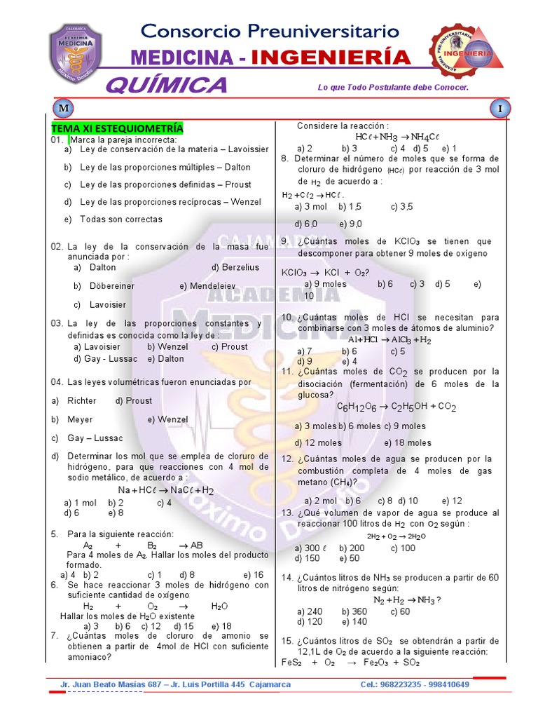 Quimica Estequiometría Pdf Pdf Amoníaco Mole Unidad