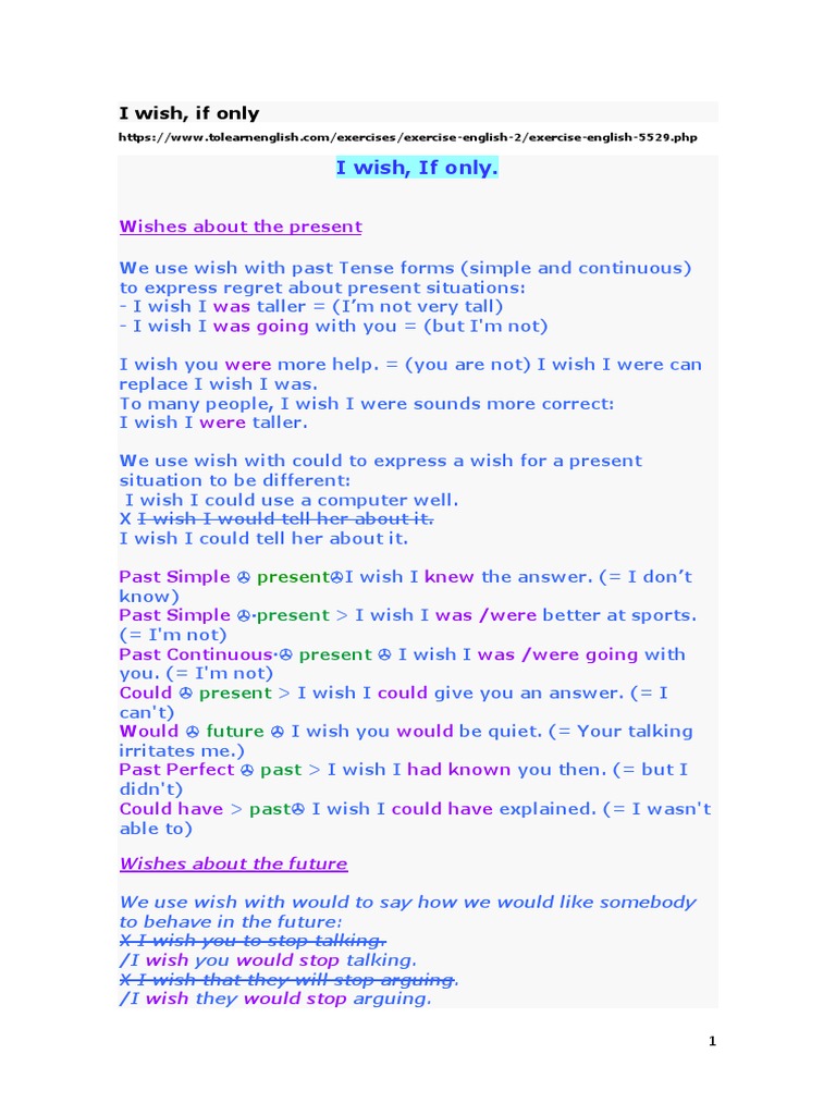 I Wish If Only | PDF | Verb | Syntax