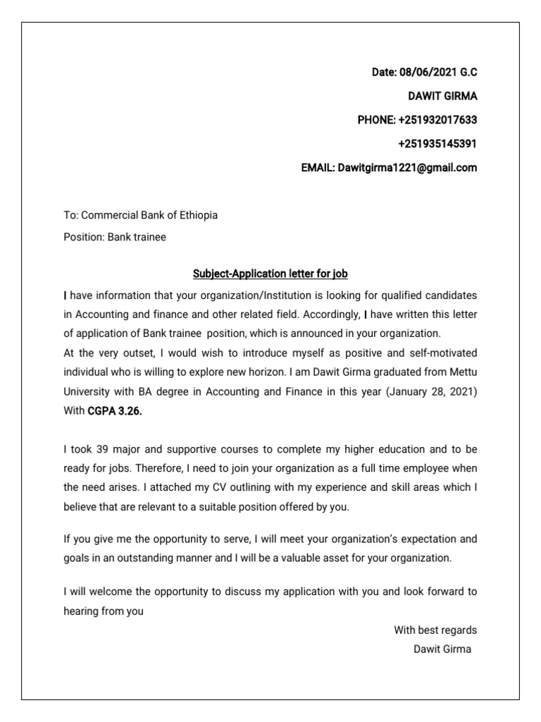 Application for Bank Trainee Position | PDF