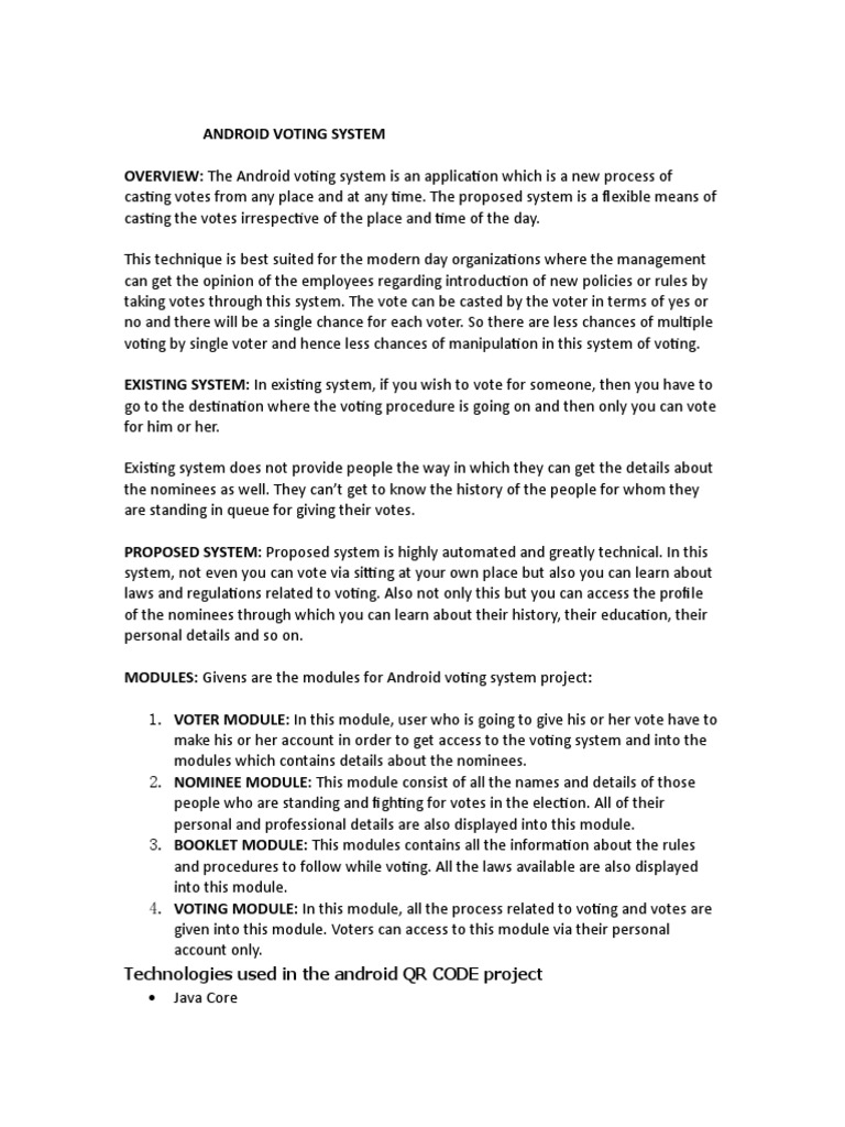 Voting System Project | PDF | Java (Programming Language) | Android (Operating System)