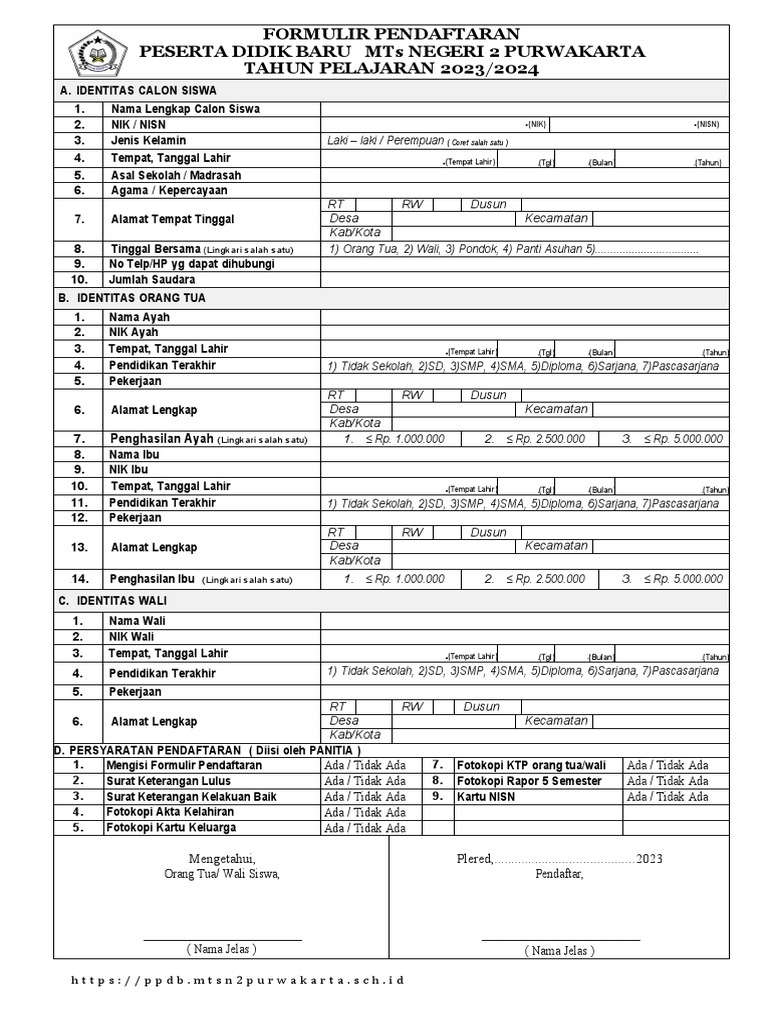 Formulir PPDB 2023 | PDF