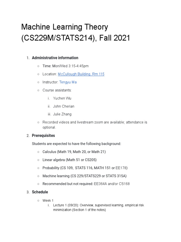 CS229M STATS214 Fall2021 Logistics PDF | PDF | Mathematics | Applied Mathematics