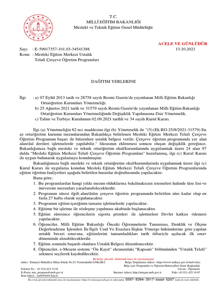 Ustalık Telafi Eğitim | PDF