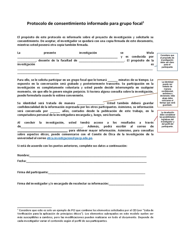 Modelo de Protocolo de Consentimiento Informado Grupo Focal | PDF | Informática