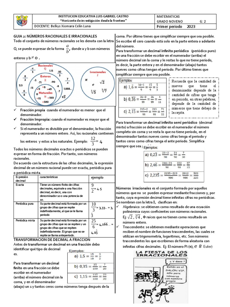 Guía de Números Racionales e Irracionales | PDF | Números | Número racional