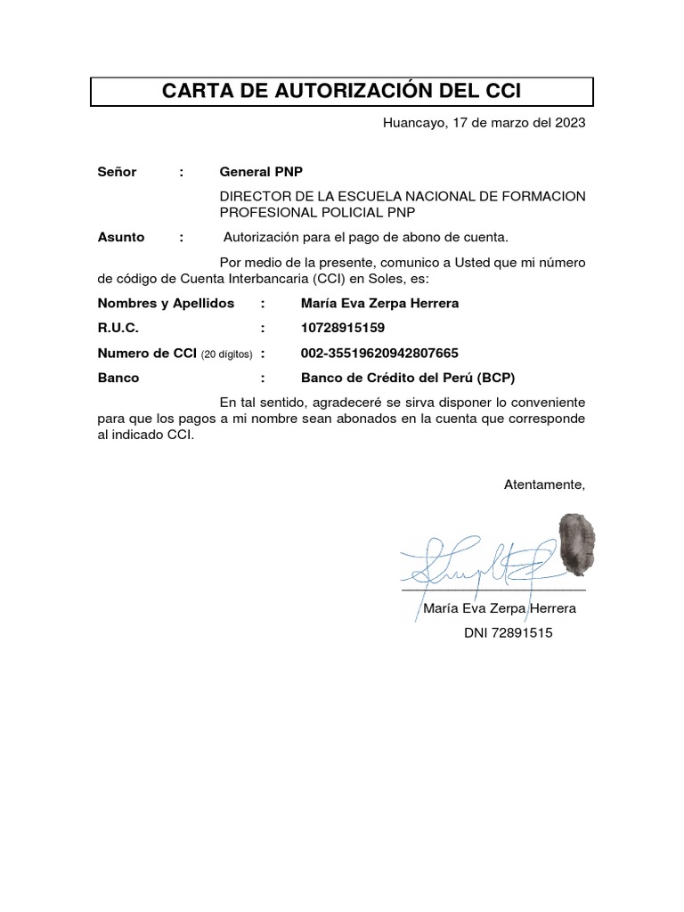 Carta de Autorización Cci | PDF