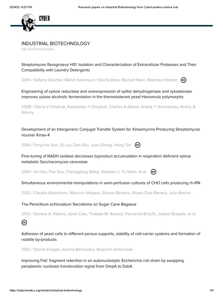 Research Papers On Industrial Biotechnology From CyberLeninka Science ...