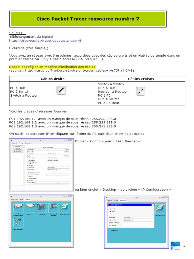 Configuration réseau avec Packet Tracer 7 | PDF | Protocoles Internet ...