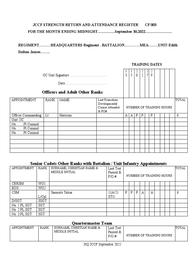 JCCF Strength Return and Attendance Register CF 003 New-1 | PDF ...