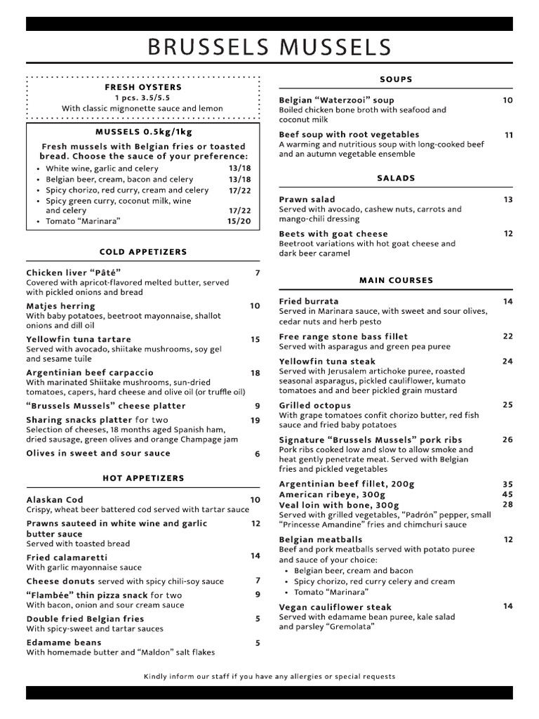 Brussels Mussels Maisto Meniu 2022 EN - PRINT PDF | PDF