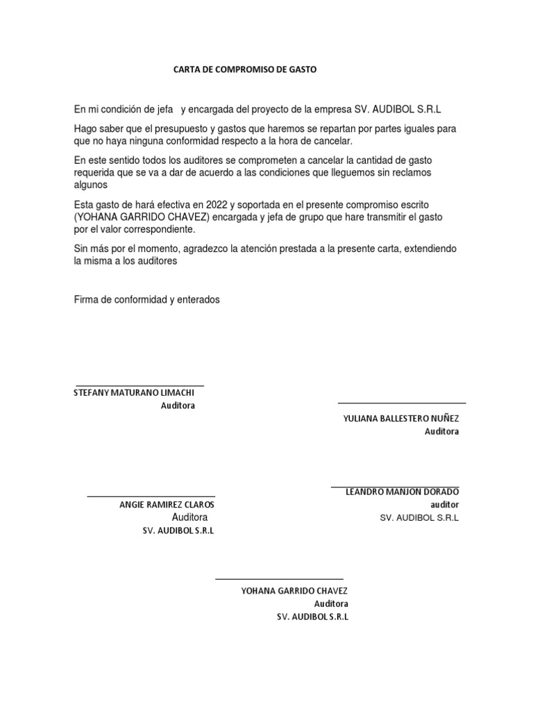 Carta de Compromiso de Gasto PDF | PDF