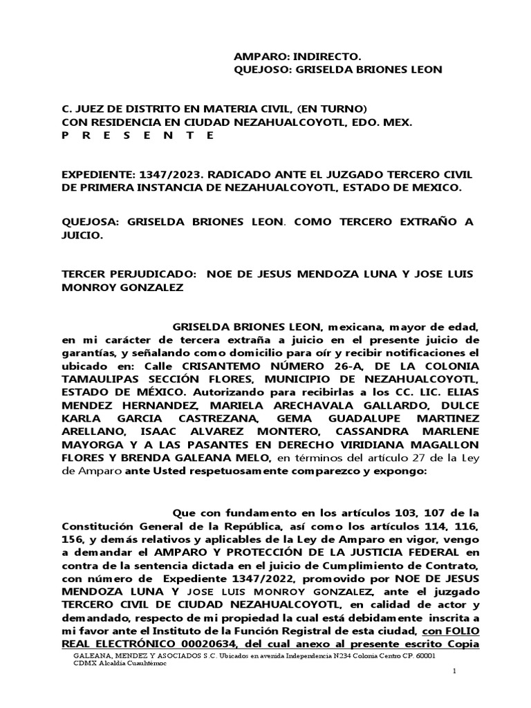 Inicial Amparo Indirecto | PDF | Demanda judicial | México