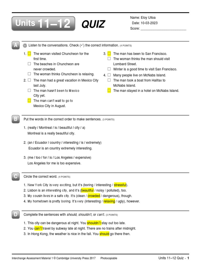 Quizz Unit 11 12 | PDF