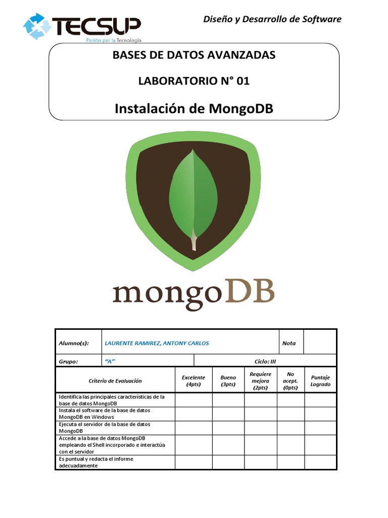 Lab01-Bdav - Instalación Mongodb | PDF | Mongo Db | Mi sql