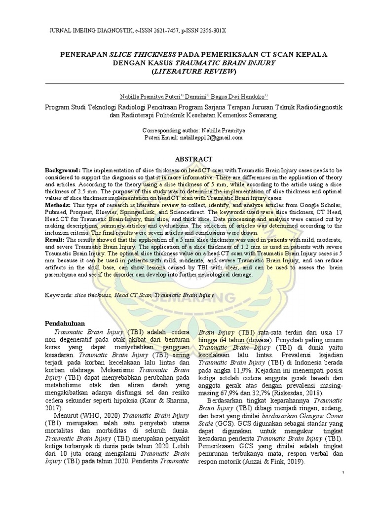Optimal Slice Thickness CT Scan TBI | PDF | Cedera Otak Traumatik | Cedera